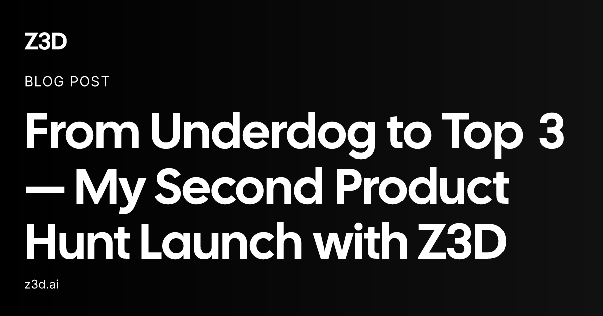 From Underdog to Top 3 — My Second Product Hunt Launch with Z3D | Z3D